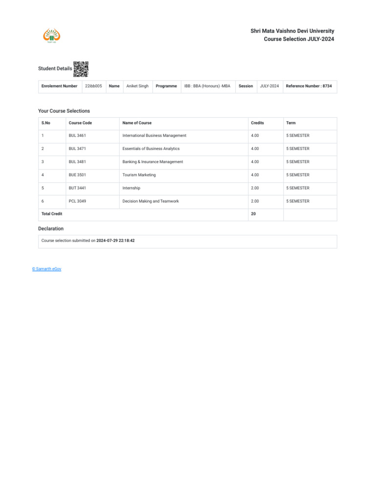 Semster 5th Registration | PDF