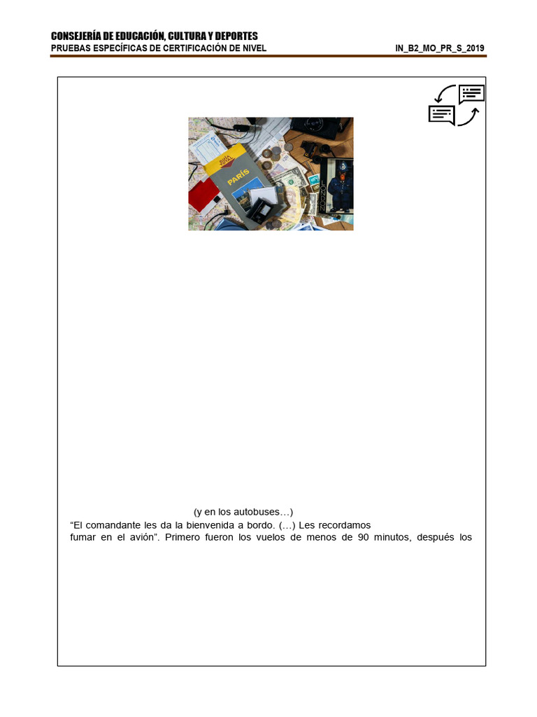 Mediación Oral Intermedio B2 Septiembre Modelo 1 | PDF | Travel