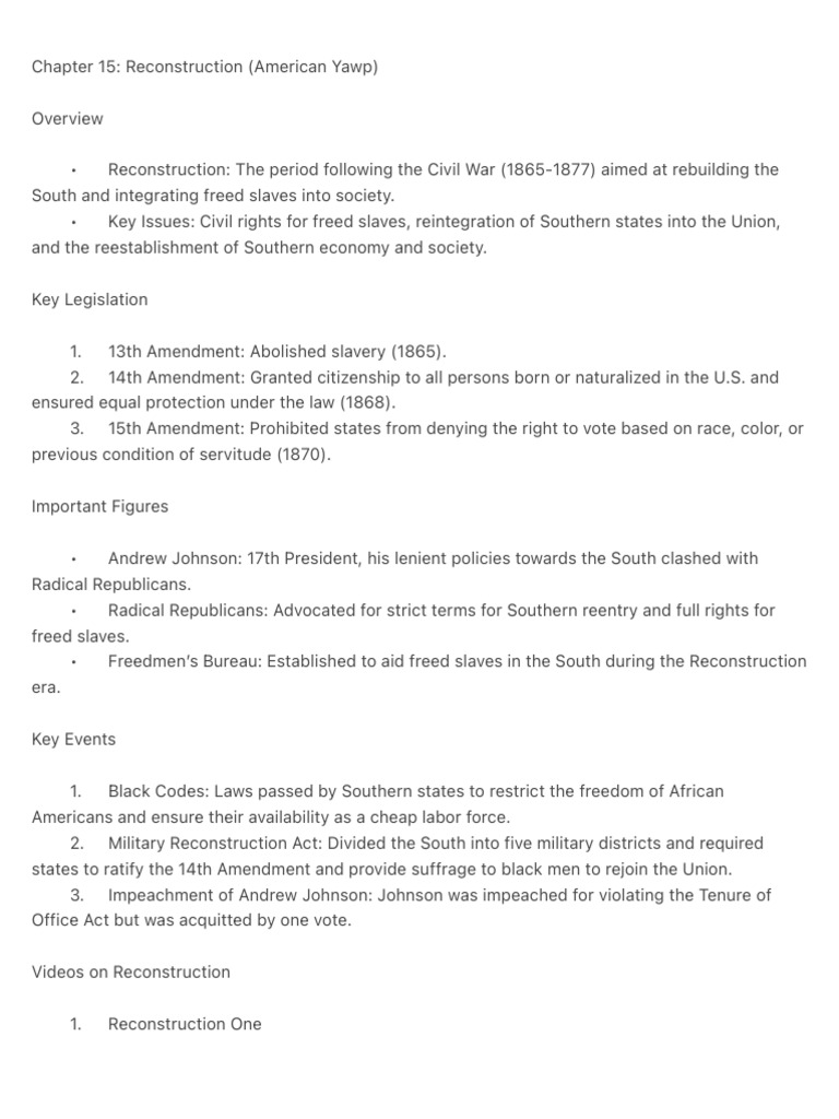 Chapter 15: Reconstruction (American Yawp) | PDF | Reconstruction Era ...