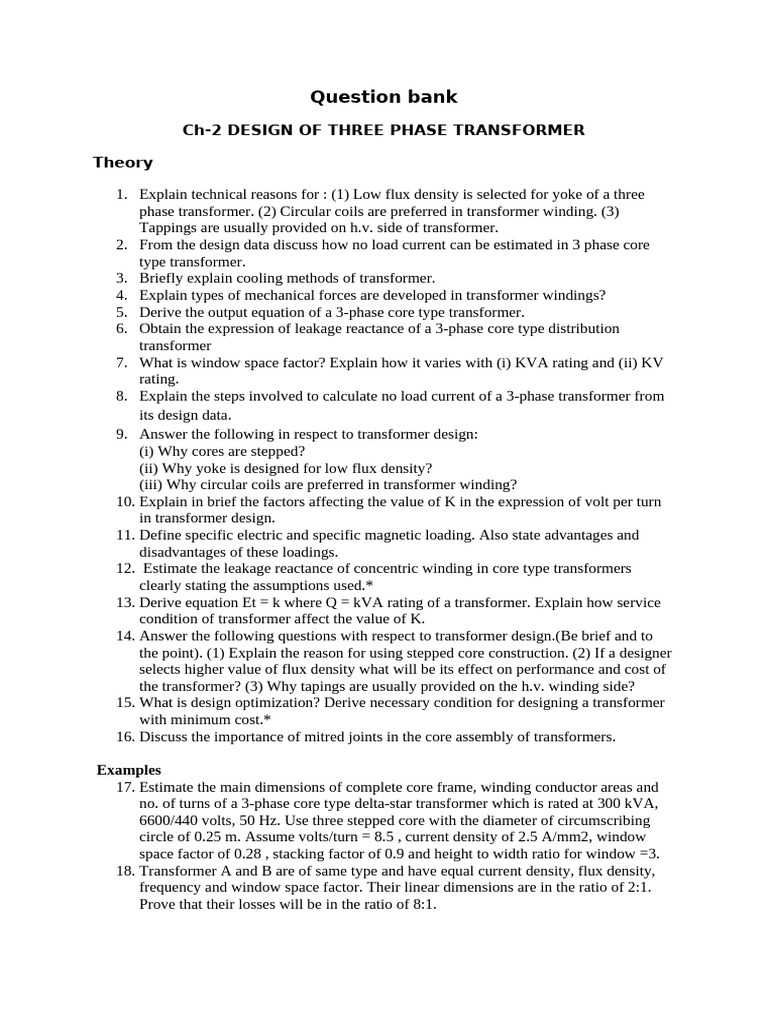Question Bank Transformer | PDF | Transformer | Computers