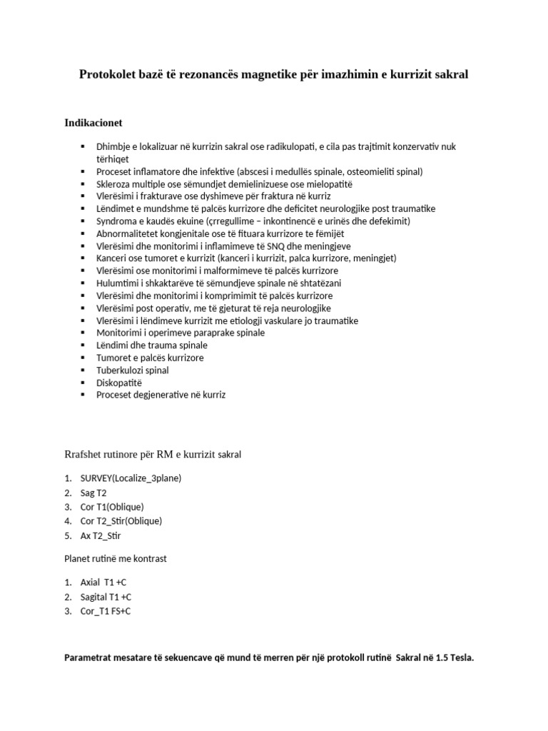 Protokolet Bazë Të Rezonancës Magnetike Për Imazhimin e Kurrizit Sakral ...