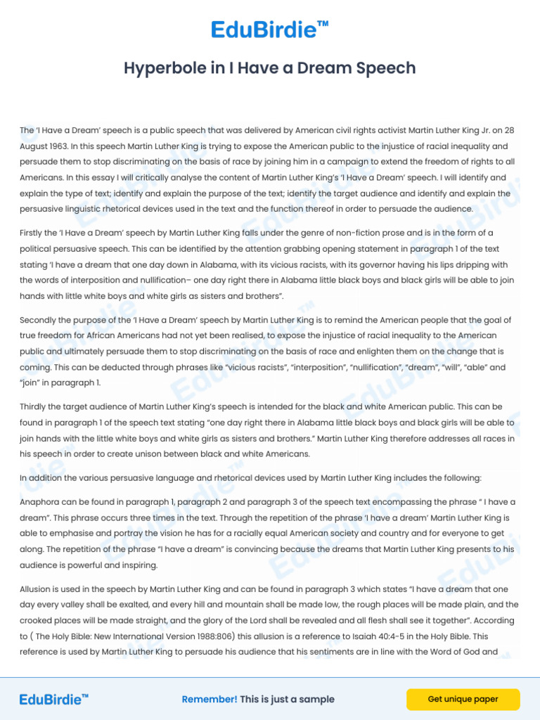 Hyperbole in I Have A Dream Speech | PDF