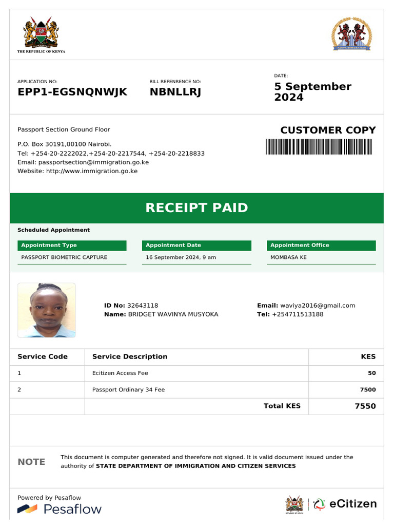 Epp1-Egsnqnwjk-Immigration Receipt | PDF | Passport | International Law