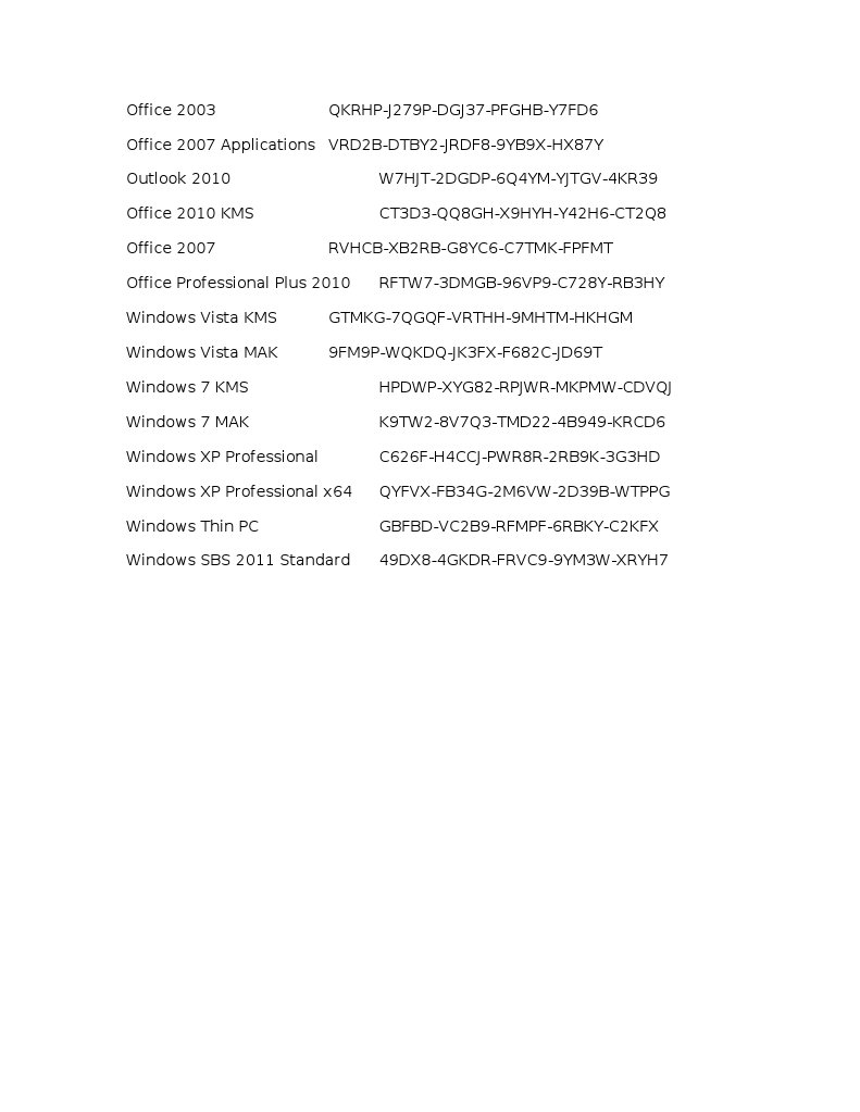Office and Windows Product Keys List | PDF | Computers