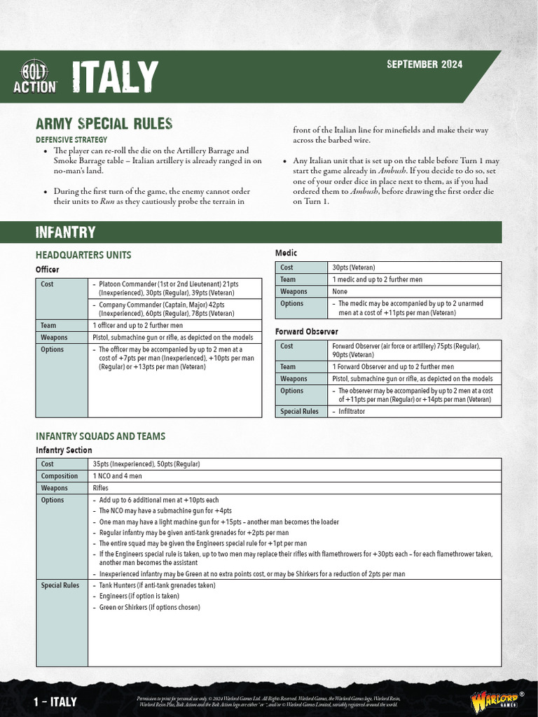 Bolt Action Italian 3rd Edition RULES | PDF | Anti Tank Warfare ...