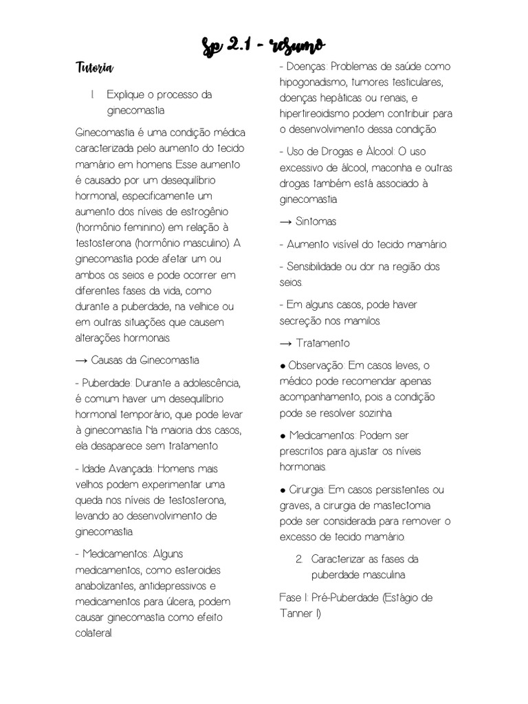 SP 2.1 Resumo - Tutoria e Espermatogênese | PDF