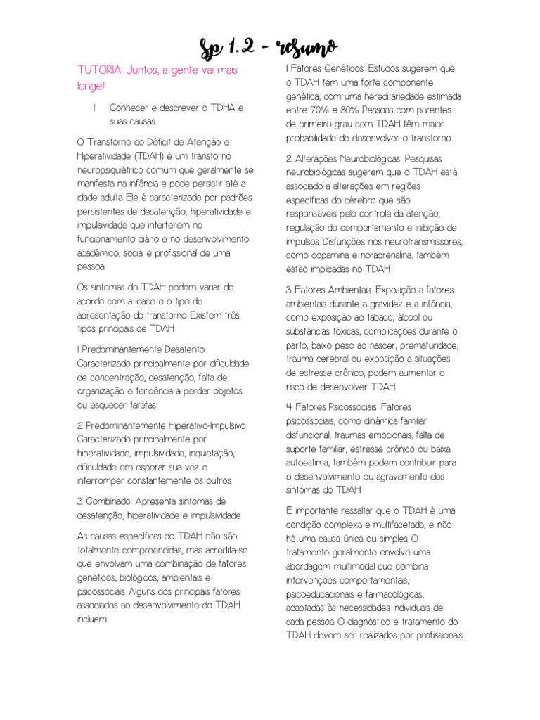 Resumo SP 1.2 - Tutoria e Histologia | PDF