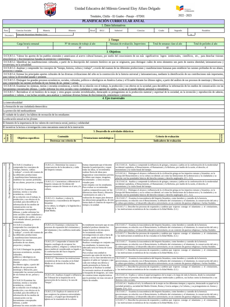 Pca Historia 2do Bgu | PDF