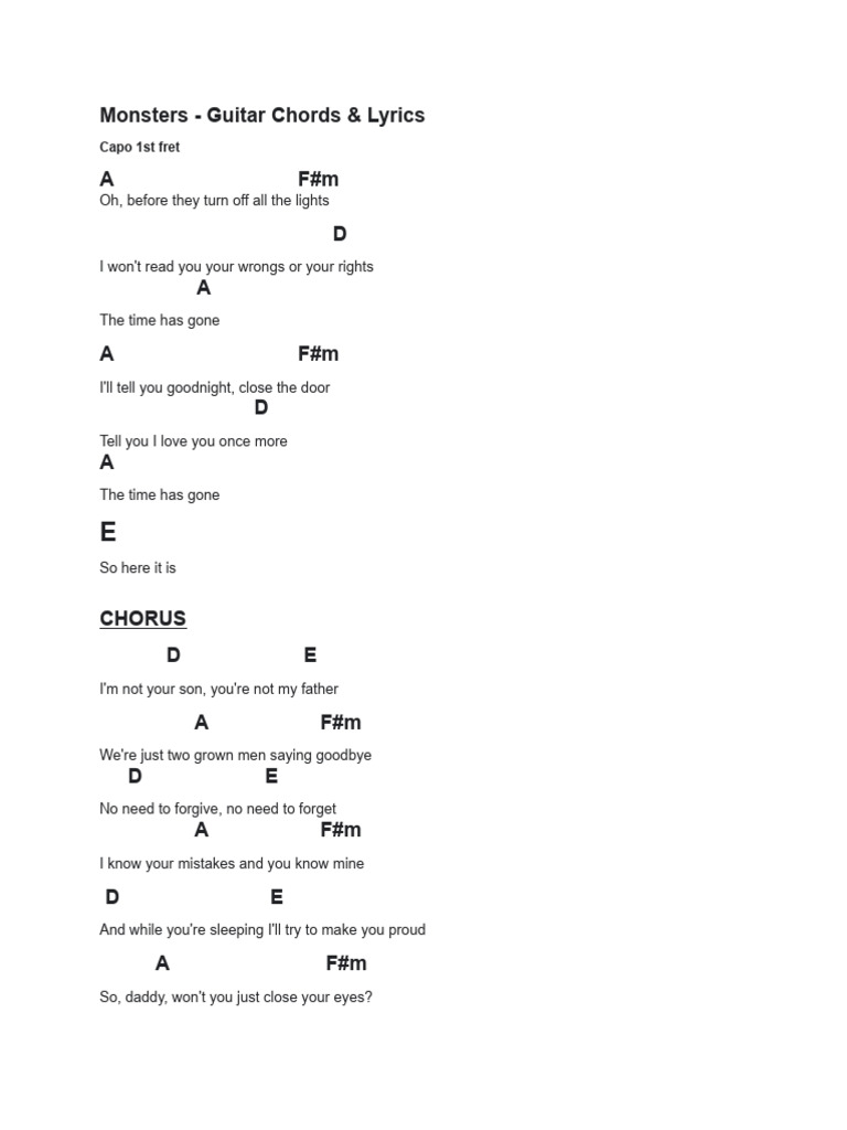 Monsters Guitar Chords & Lyrics Chart | PDF
