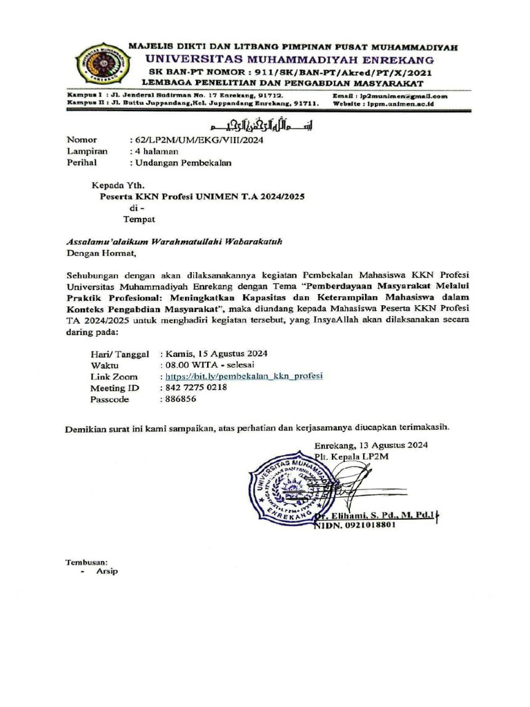 Undangan Pembekalan Peserta KKN | PDF