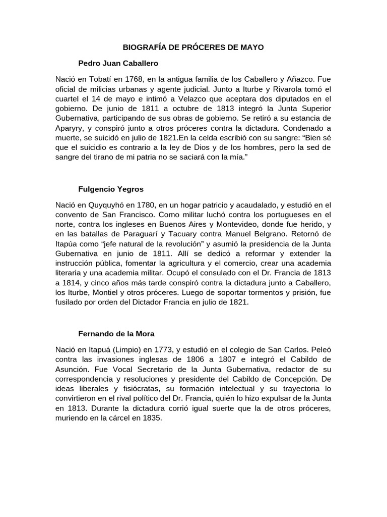 Biografia de Los Próceres de Mayo Lograron La Independencia Paraguaya ...