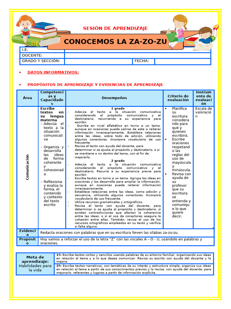 22 Sesión Sílabas Za-Zo-Zu | PDF