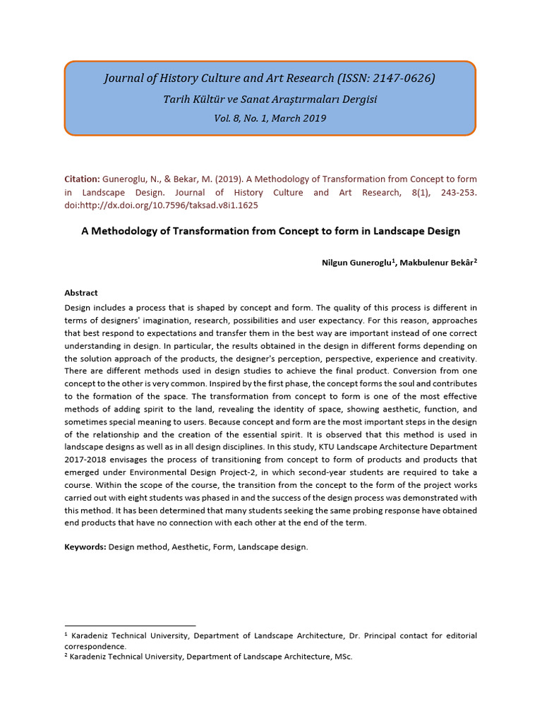 A Methodology of Transformation From Concept To Form in Landscape ...