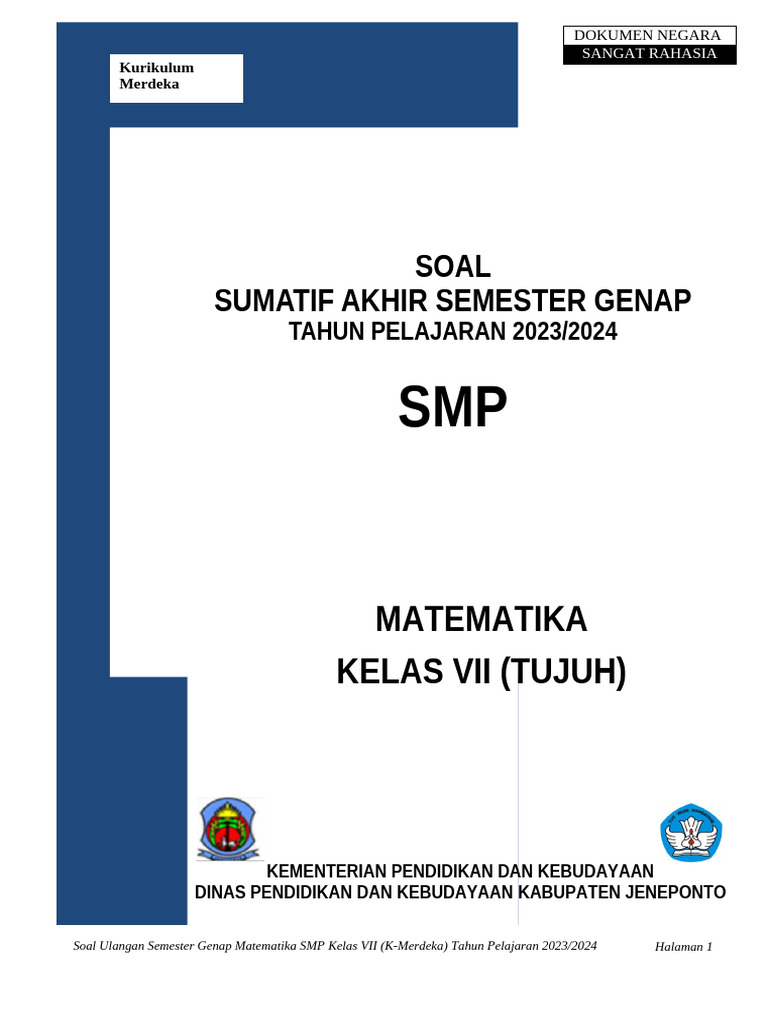 Soal Sas Matematika KLS 7 Genap Kumer | PDF