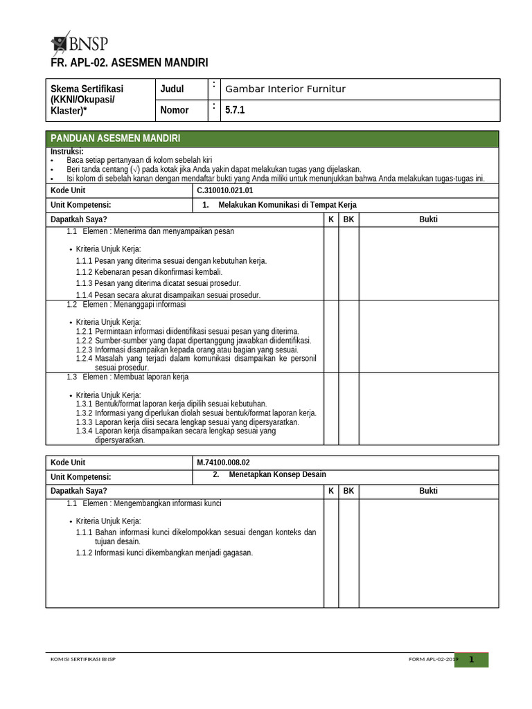 FR - APL 02. Asesmen Mandiri | PDF