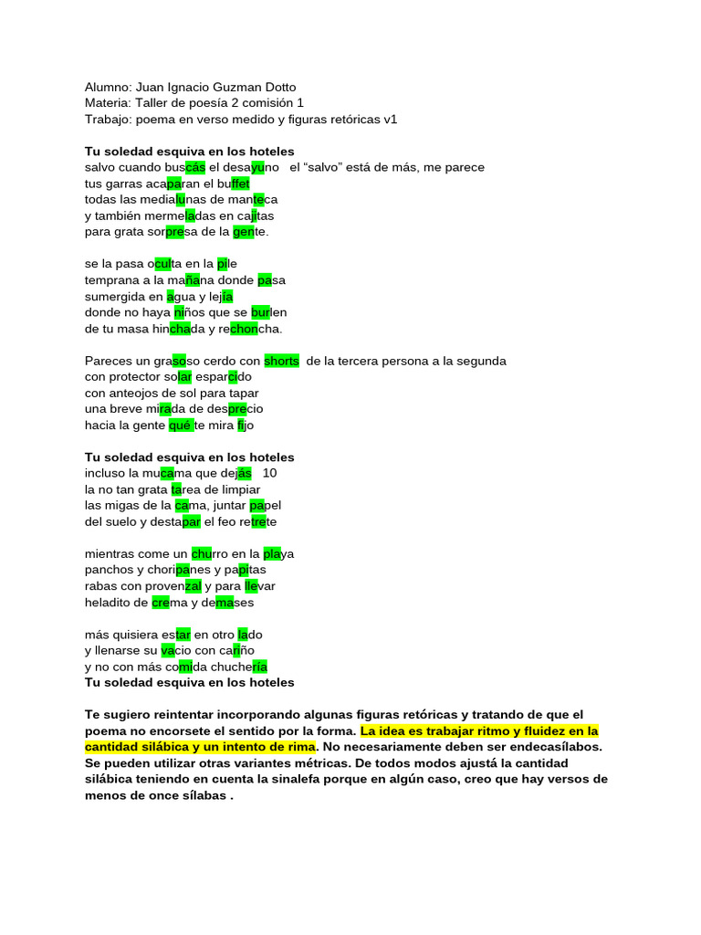 Taller de Poesia 2 tp2 v1 Guzman Dotto Devolución | PDF