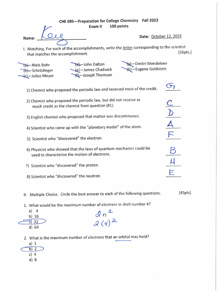 Answer Key, Exam II | PDF