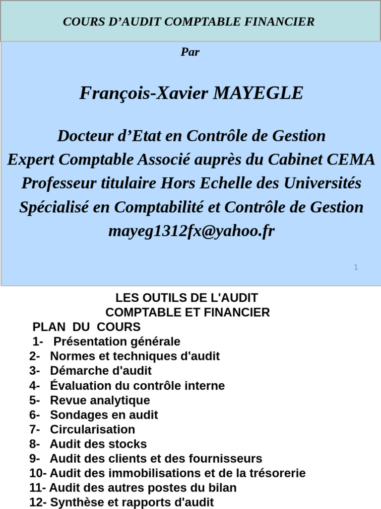 Cours Audit Comptable Et Financier Essec - Mba. | PDF