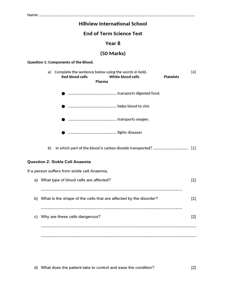 Year 8 Science Test | PDF
