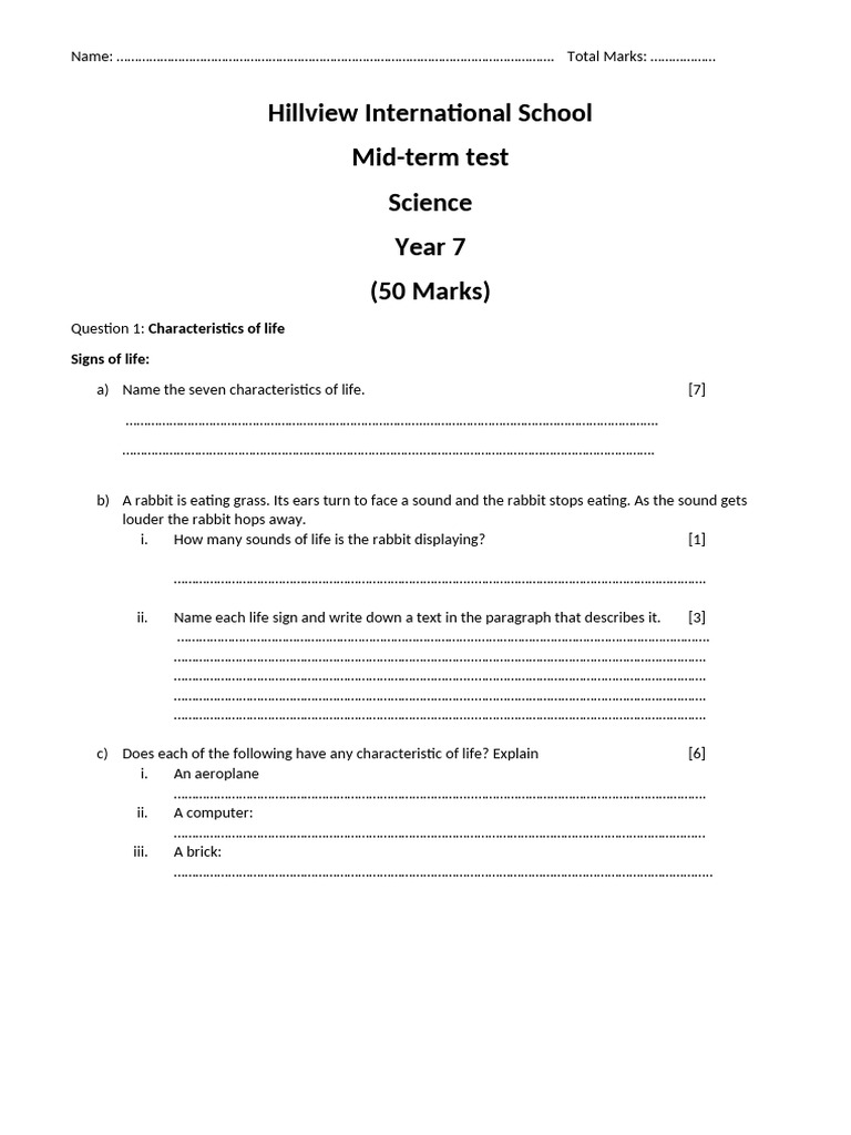 Year 7 Science Test | PDF