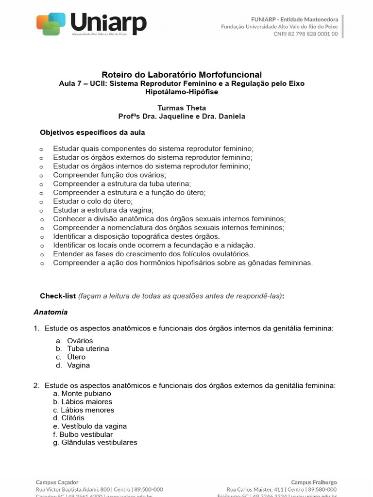 Roteiro LMF 7 - Sistema Reprodutor Feminino e Regulação Pelo Eixo ...