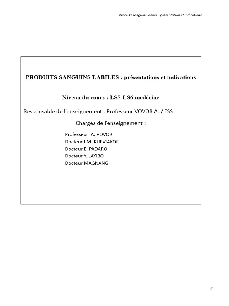 Produits Sanguins Labiles | PDF