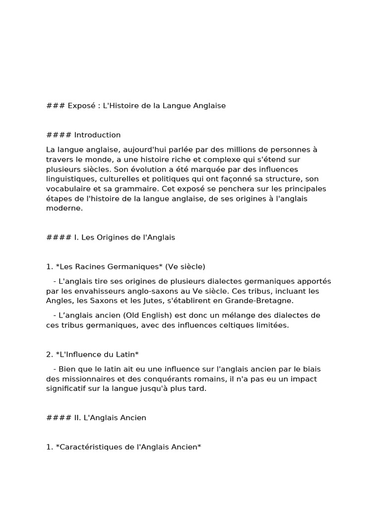 Exposé L'Histoire de La Langue Anglaise | PDF