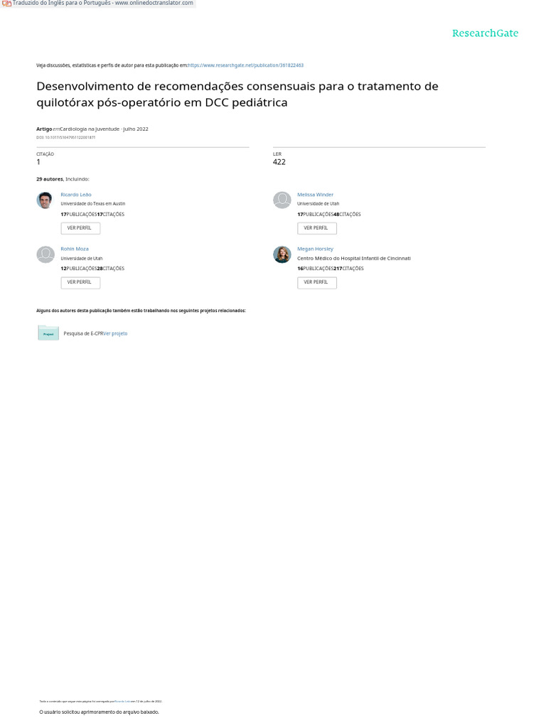 QUILOTORAX Lionetal-ChylothoraxGuidelinesCHD-2022.en - PT | PDF