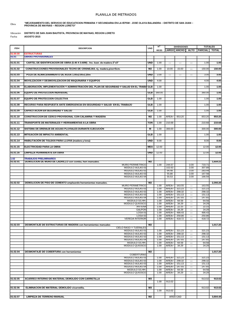 01 Metrado Estructura | PDF