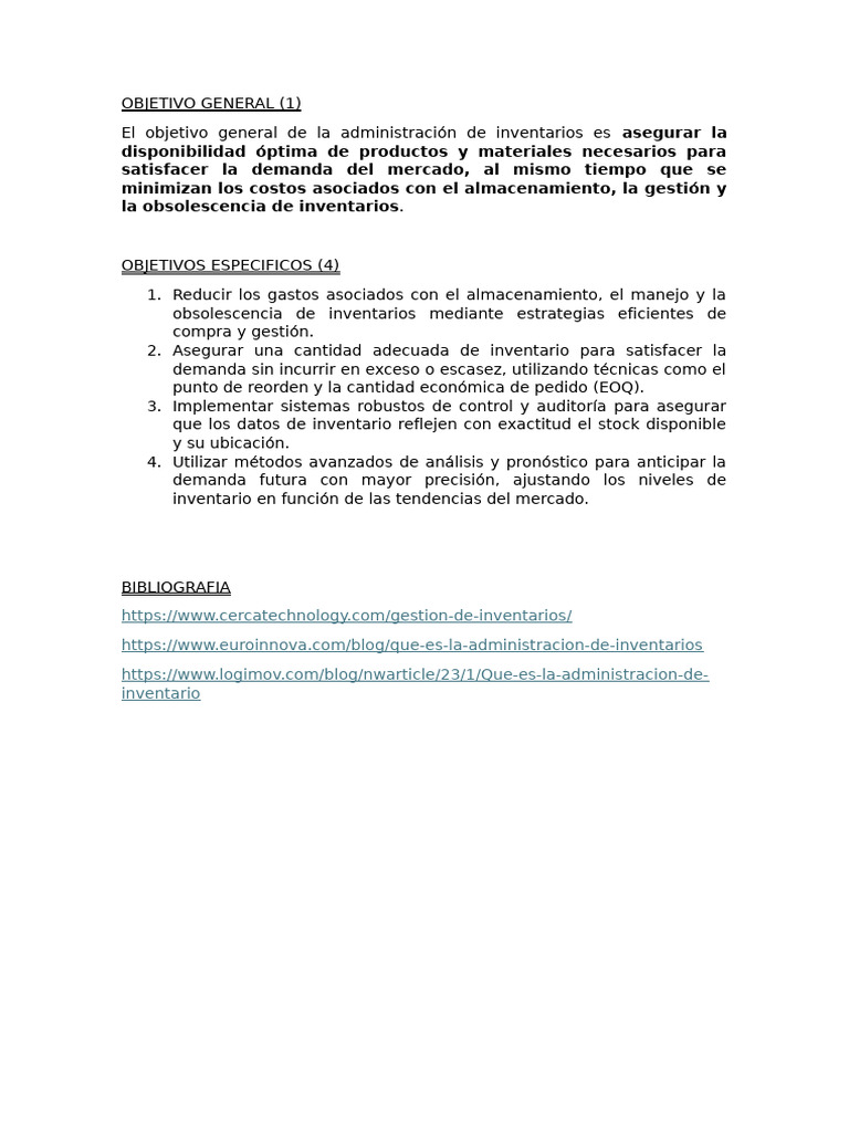 Objetivo General y Especificos y Bibliografias | PDF