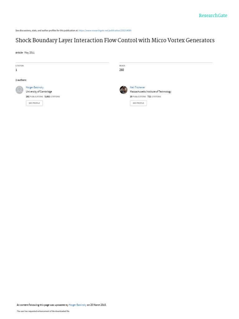 Shock Boundary Layer Interaction Flow Control With | PDF | Boundary Layer | Shock Wave