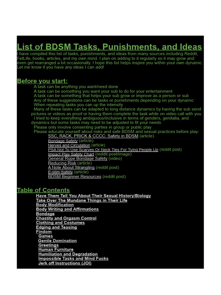 BDSM Tasks, Punishments, And Ideas | PDF