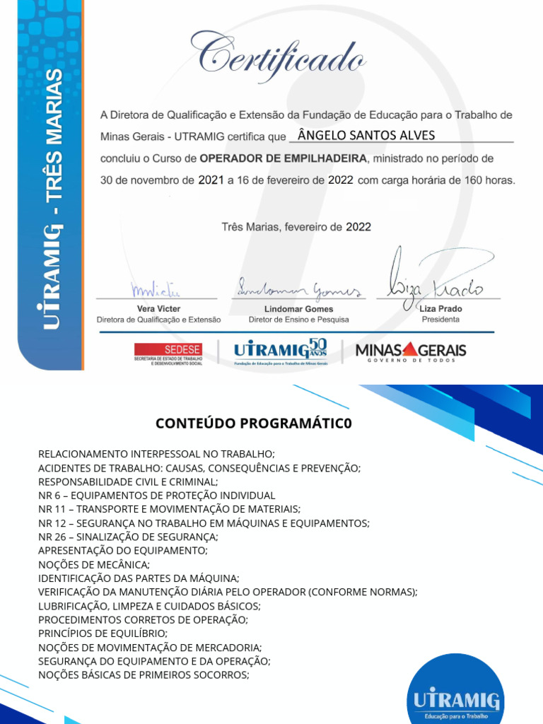 Certificado Empilhadeira | PDF