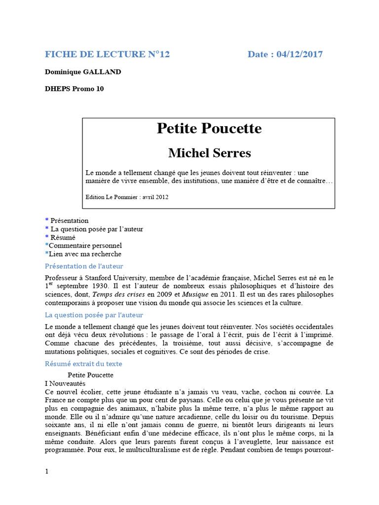 Serre Michel Petite Poucette | PDF