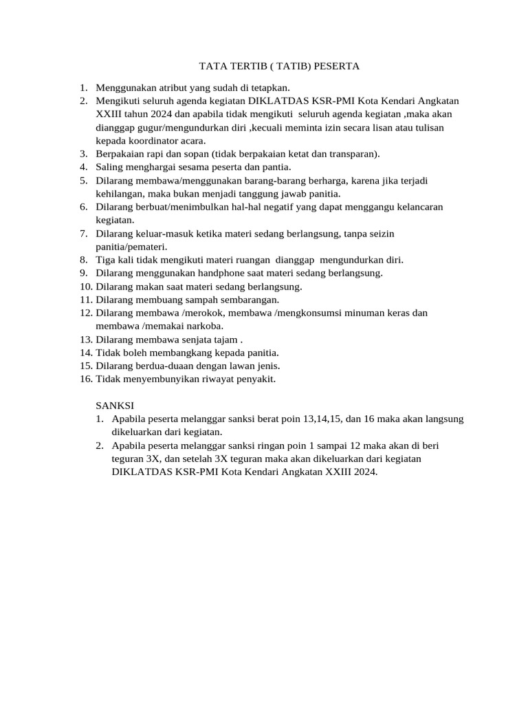 Tatib Peserta | PDF