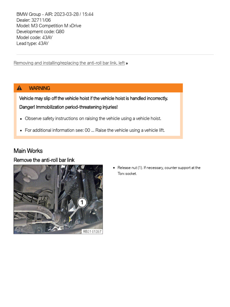 Removing and Installing-Replacing The Anti-Roll Bar Link, Left | PDF