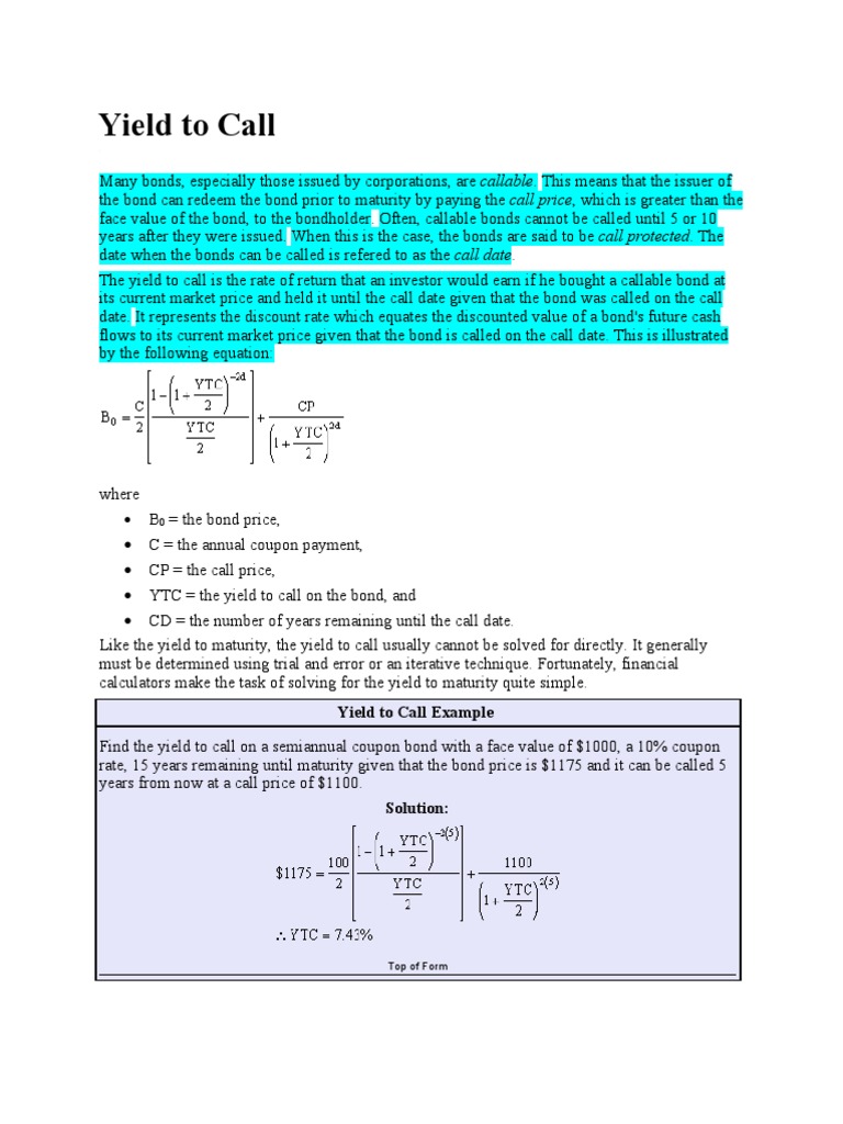 Yield To Call | PDF | Bond Duration | Efficient Market Hypothesis
