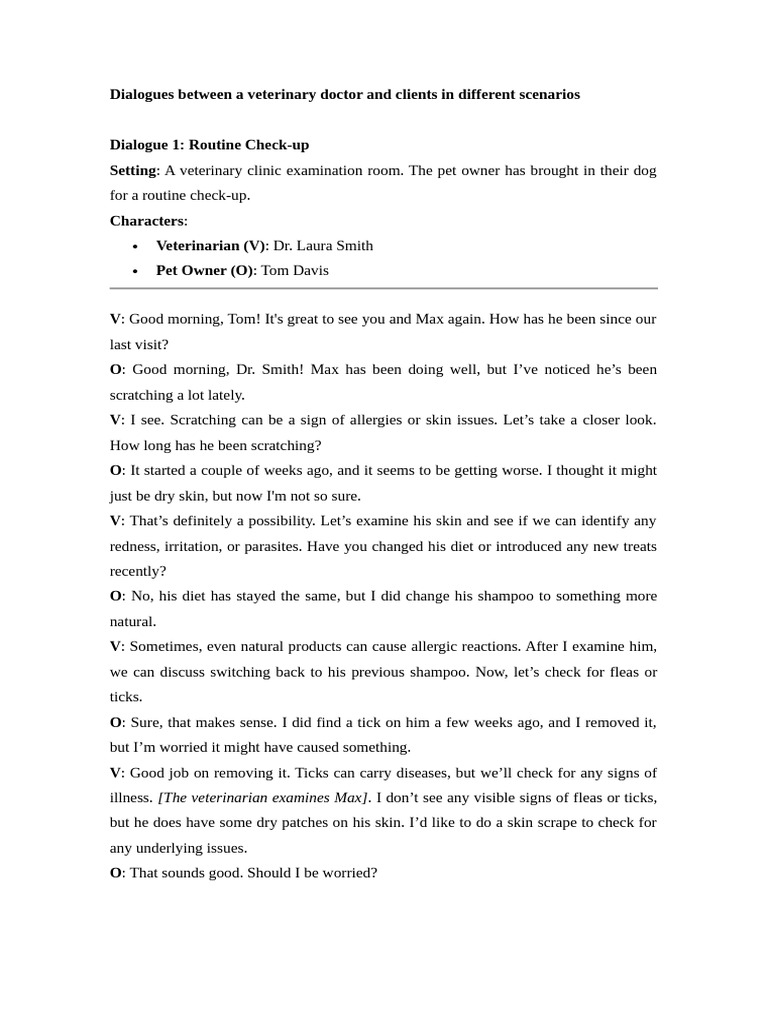 Dialogues Between A Veterinary Doctor and Clients in Different ...