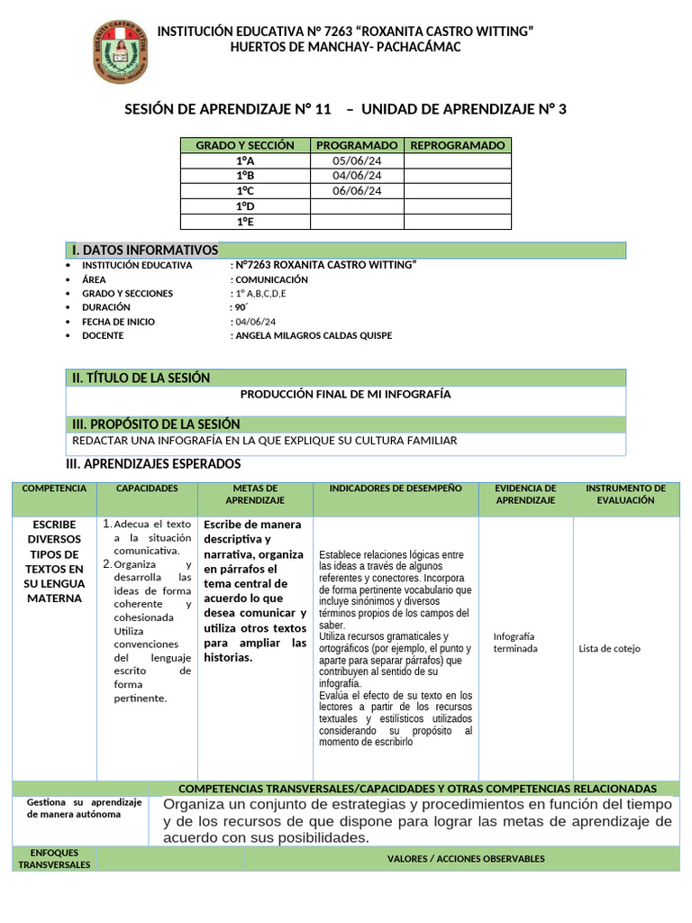 SESIÓN 11 - U3 (COMUNICACIÓN) 2024 RCW | PDF | Infografia | Aprendizaje