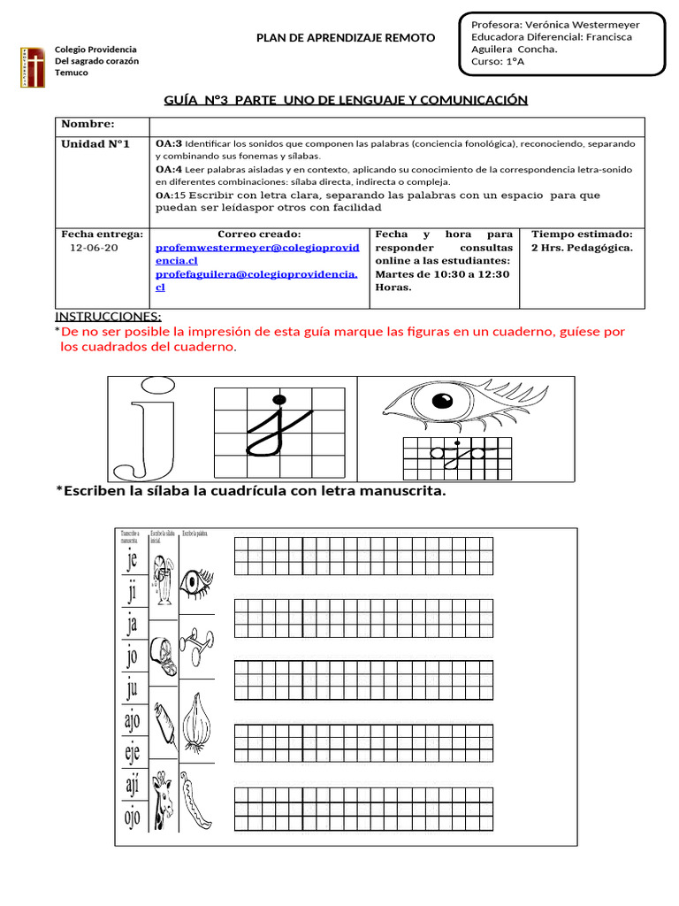 1oa Lenguaje Guiano3 110520 Vwestermeyer FAguilera | PDF