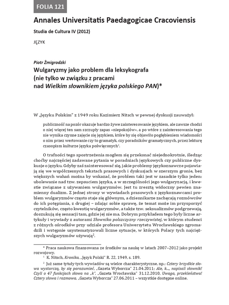 AF121 11 Wulgaryzmy Zmigrodzki | PDF