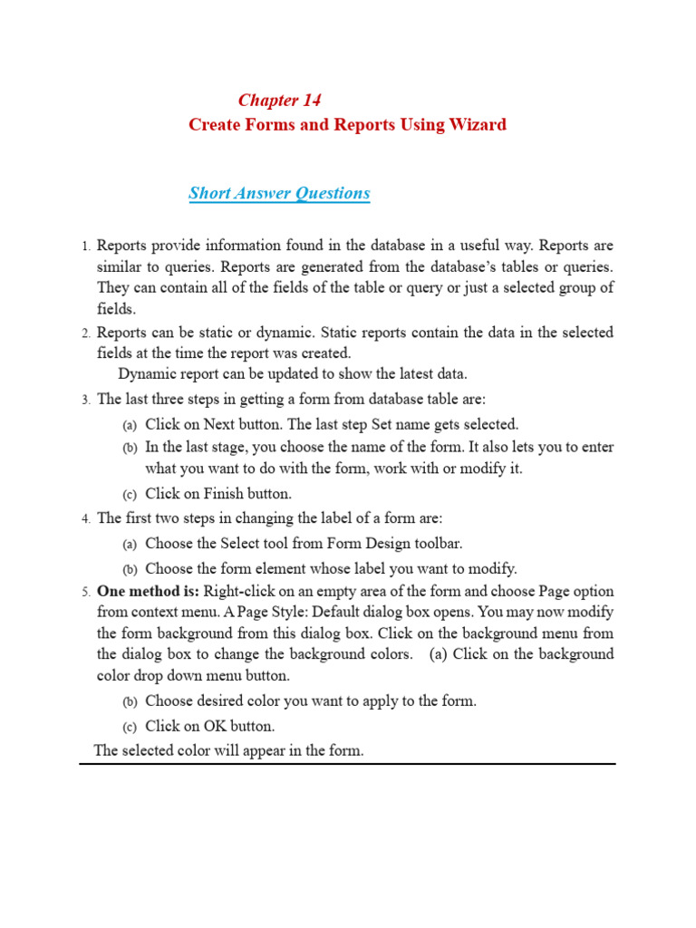 Class 10 CH 14 Create Forms and Reports Using Wizard | PDF
