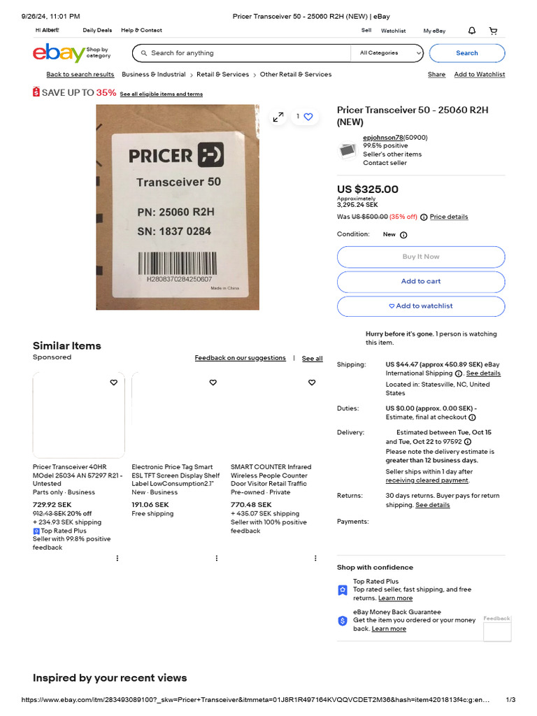 Pricer Transceiver 50 - 25060 R2H (NEW) - Ebay | PDF