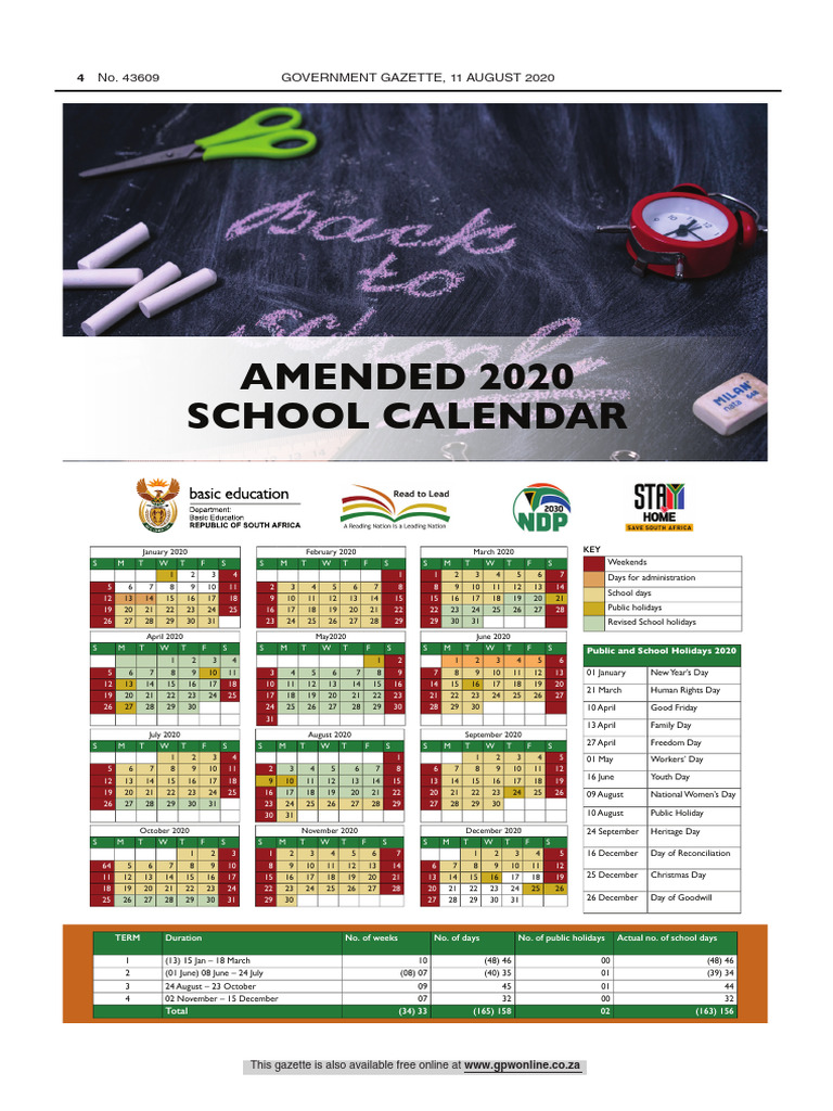 2020 Amended School Calendar August | PDF