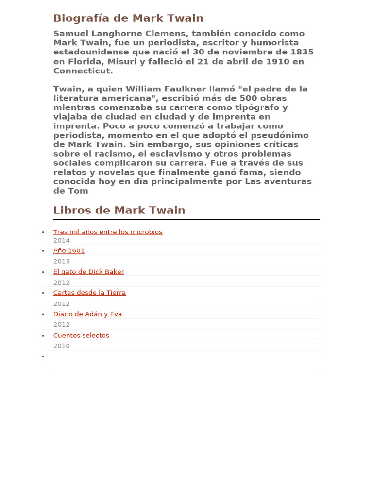 Biografía de Mark Twain | PDF