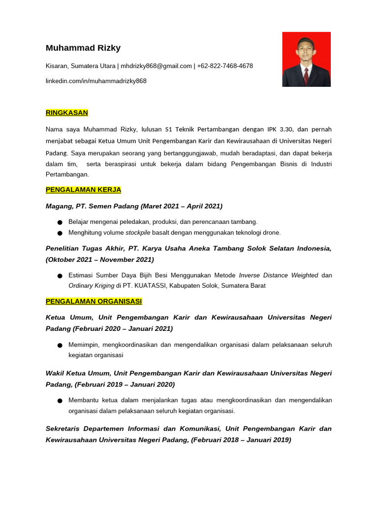 CV Muhammad Rizky | PDF