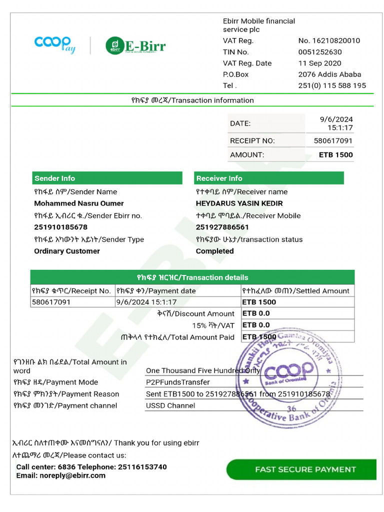 Ebirr - Send Money To Registered Customer-1 | PDF