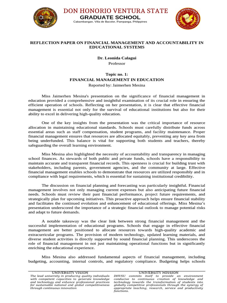 Zacaria, Sittie Alyanna N. - Reflection Paper in Financial Management ...