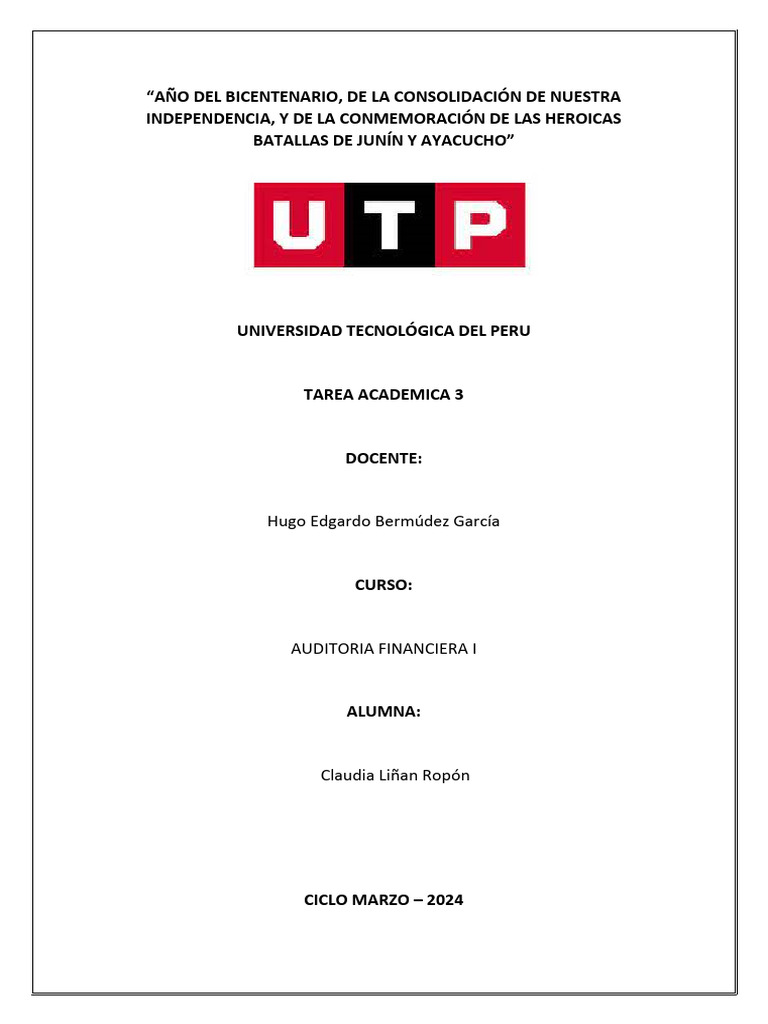 Tarea Academica 3 Auditoria | PDF Tarea Academica 3 Auditoria | PDF