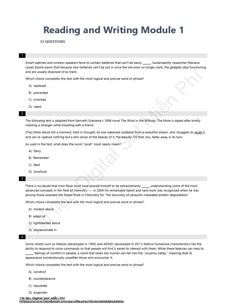 Sat 1 Past Tests | PDF
